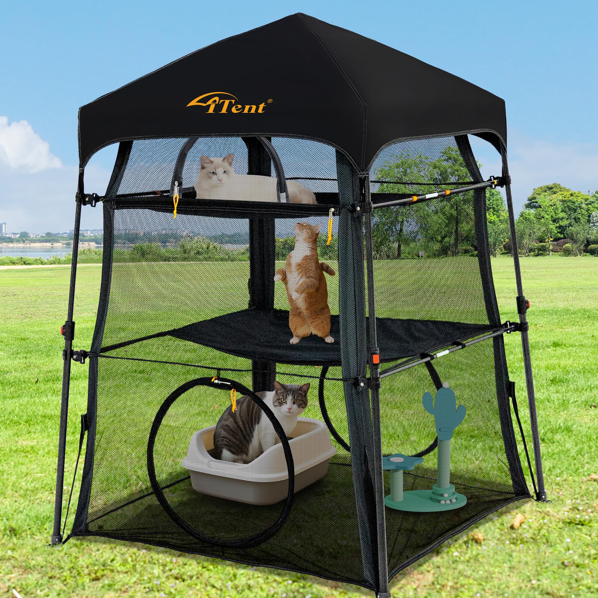 Itent Extra Large Triple Catio Outdoor Cat Enclosure,Pop Up 3 Tier Cat ...
