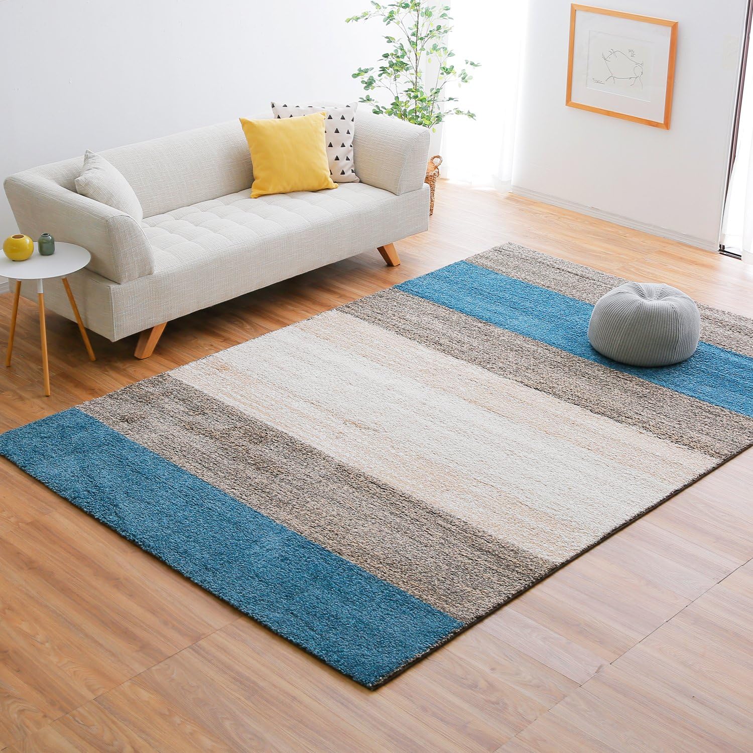 Amazon｜LOWYA ラグ ラグマット マット 200×300 3.5畳 カーペット LL ボーダーA ブルー/ベージュ｜ラグ・カーペット オンライン通販