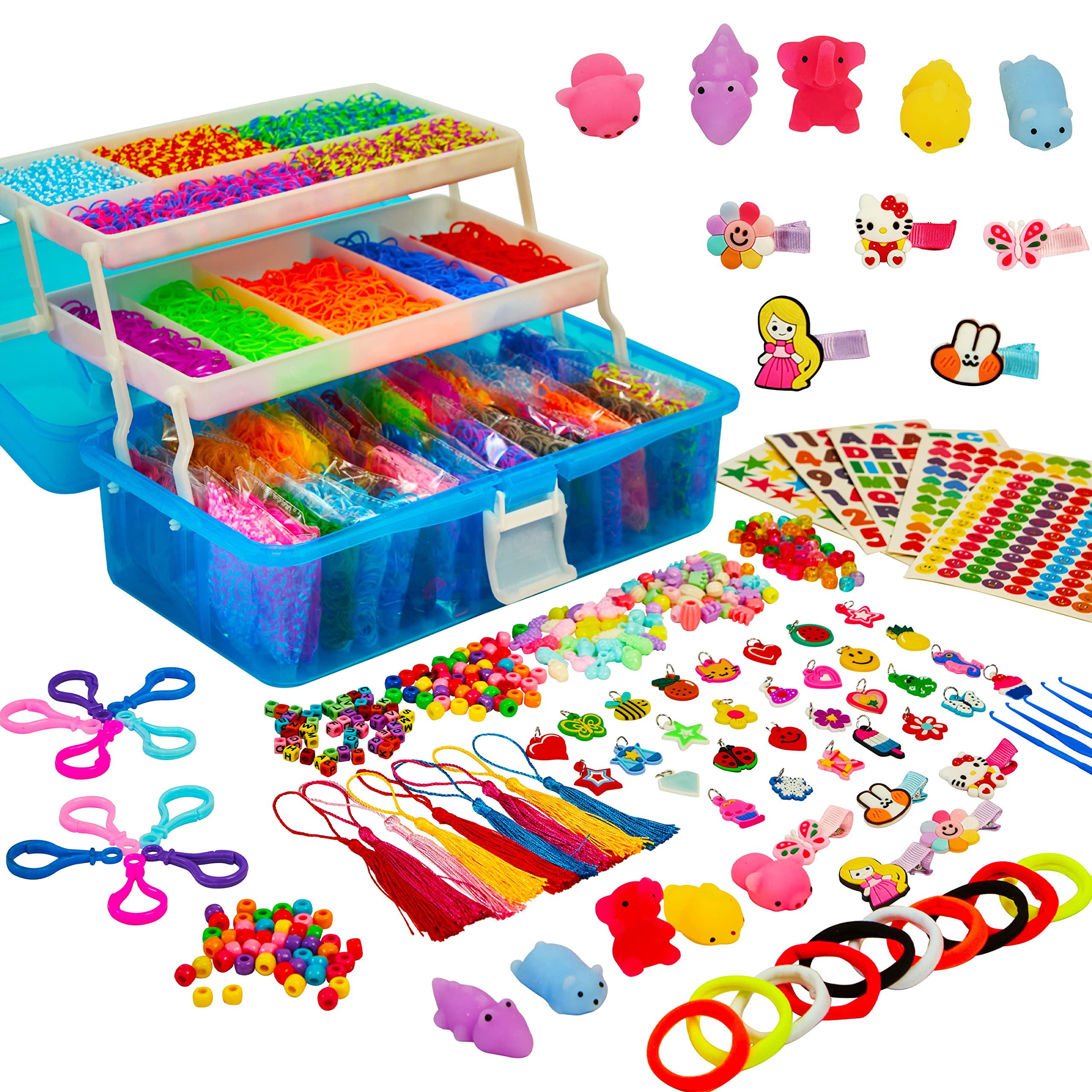 XYTLAX 16800+ Loom Bands Kit with 3 Layer Container, 35 Colors, 500 S ...