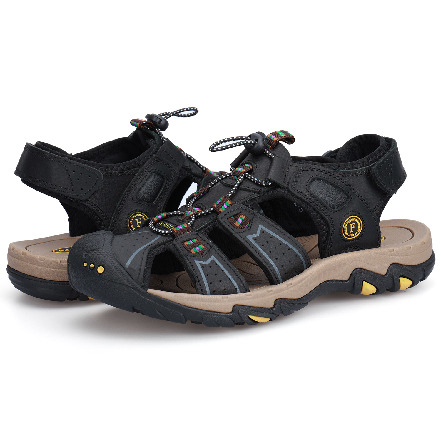 Watch labato Men's Sandals Waterproof Leather Closed Toe Sandals Casual ...