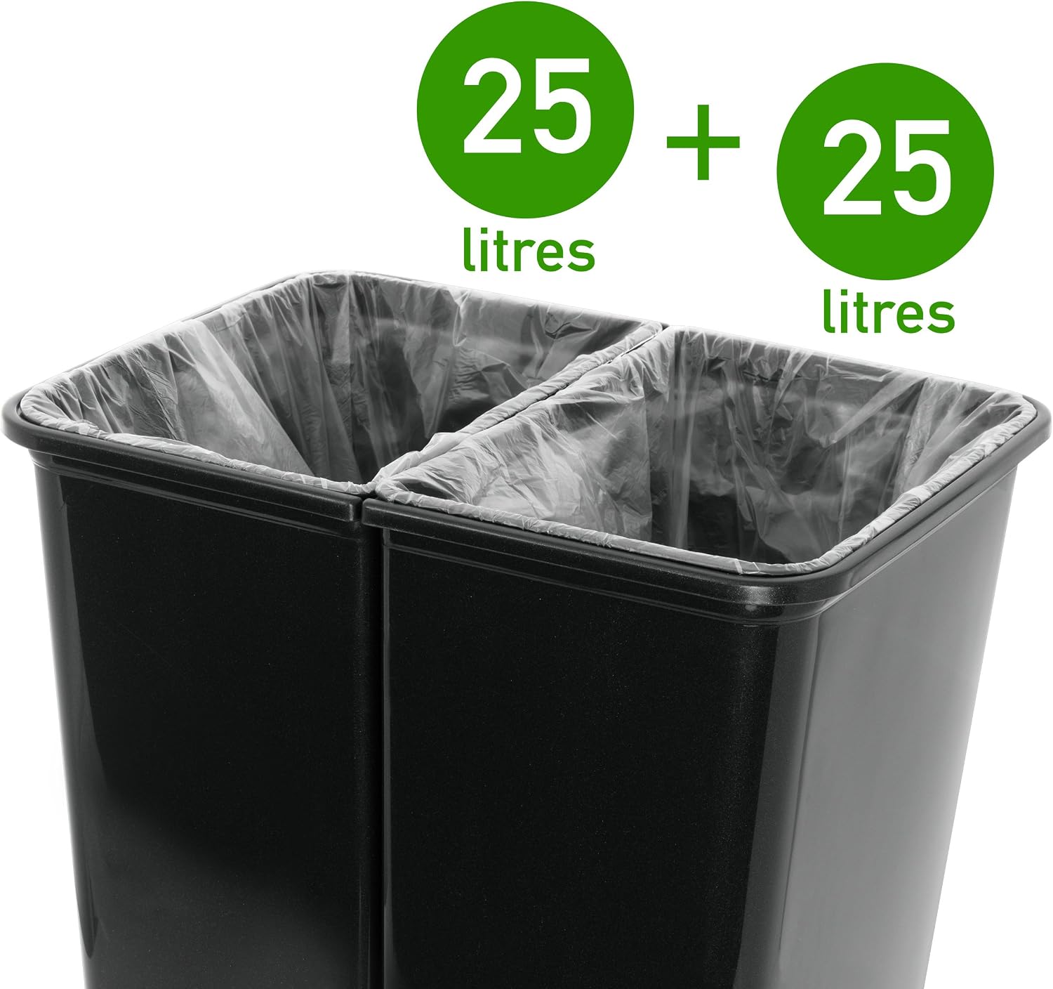 Grizzly Double Waste Recycling Bin – 2×25 L – with Push-top Lids – for ...