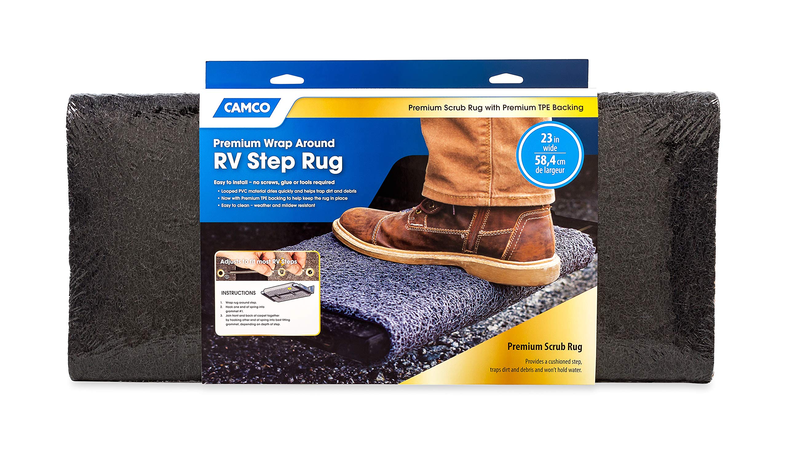 Camco Premium Wrap Around RV Step Rug | Fits 23-inch Wide Steps ...