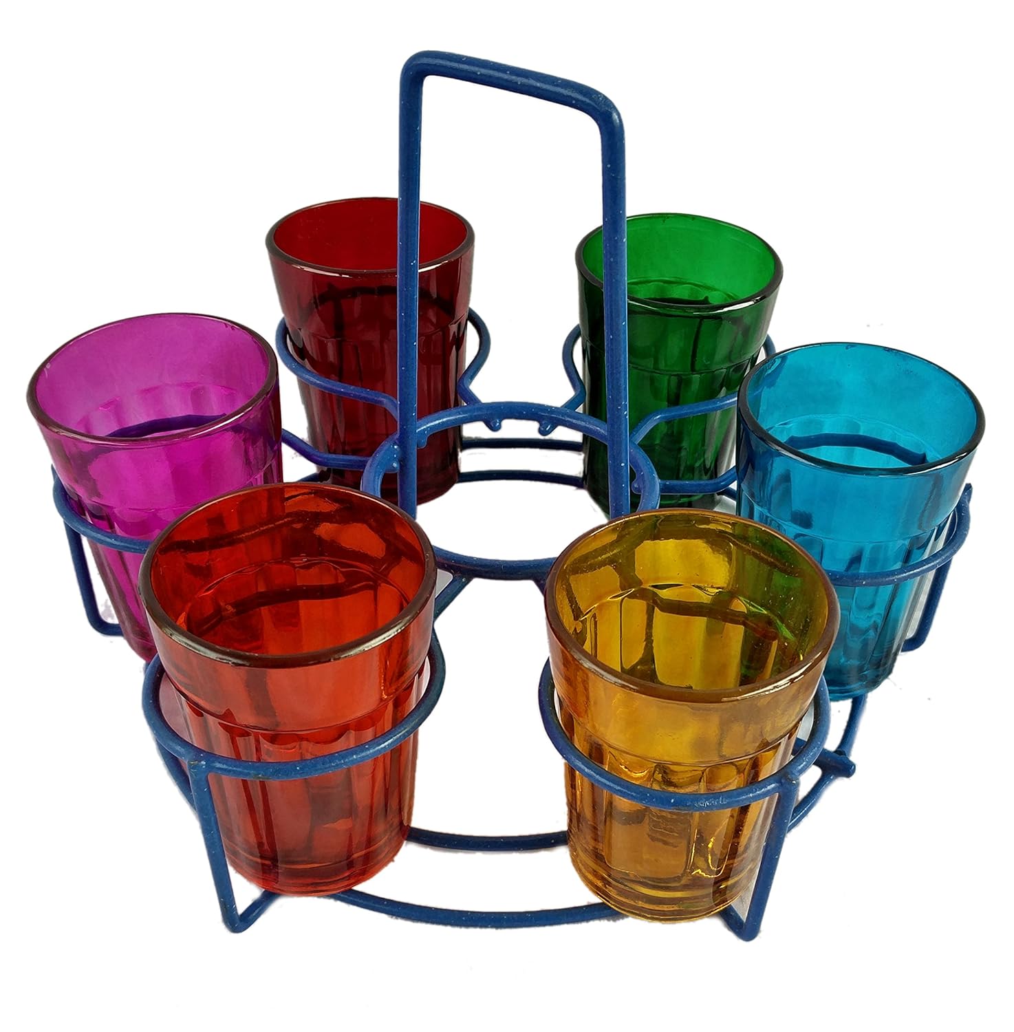 Buy Colourful Set Of Six Chai Glasses With Round Chai Glass Holder ...