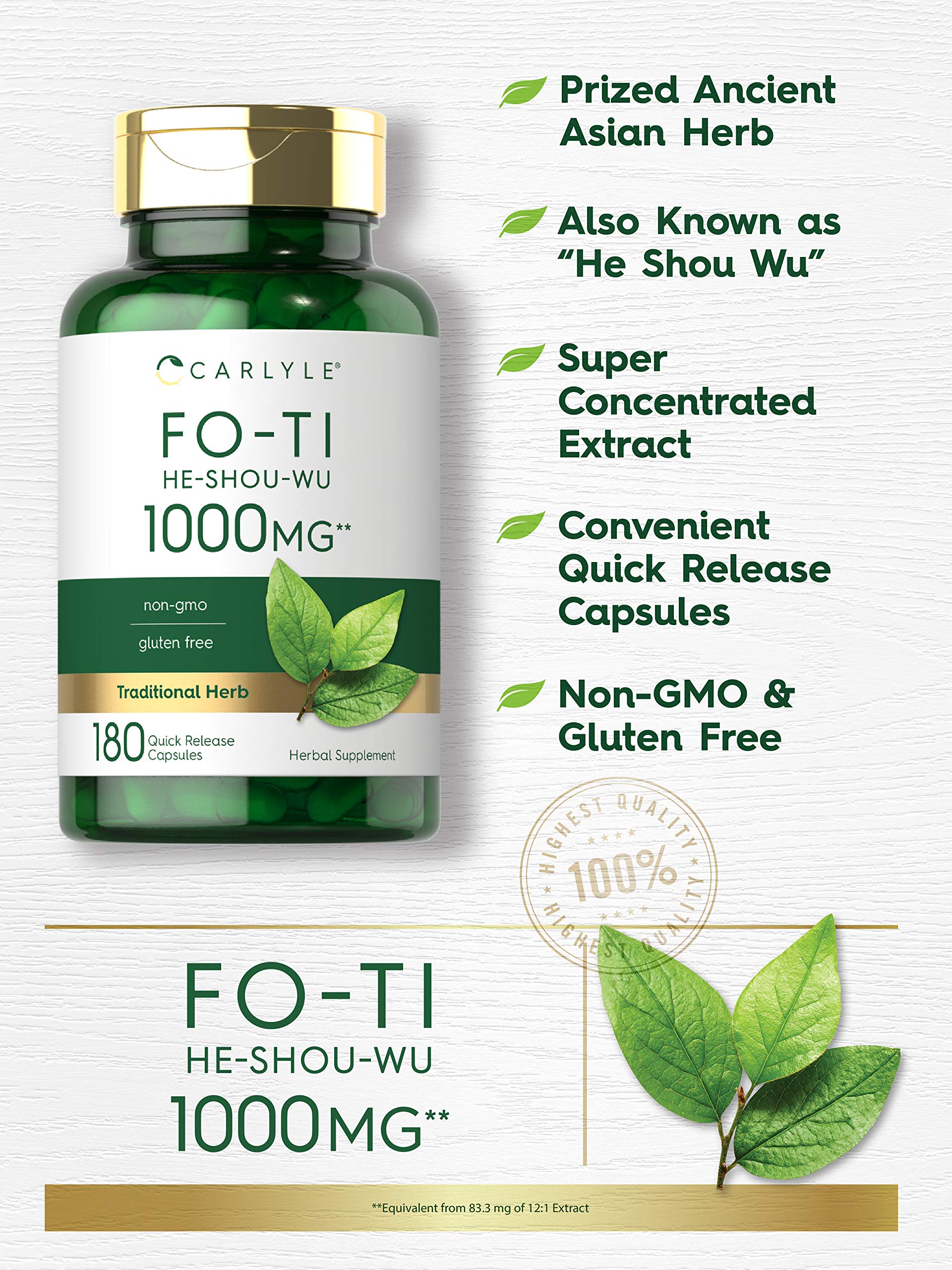 Carlyle Fo-Ti 1000mg | 180 Capsules | He-Shou-Wu Root | Traditional ...