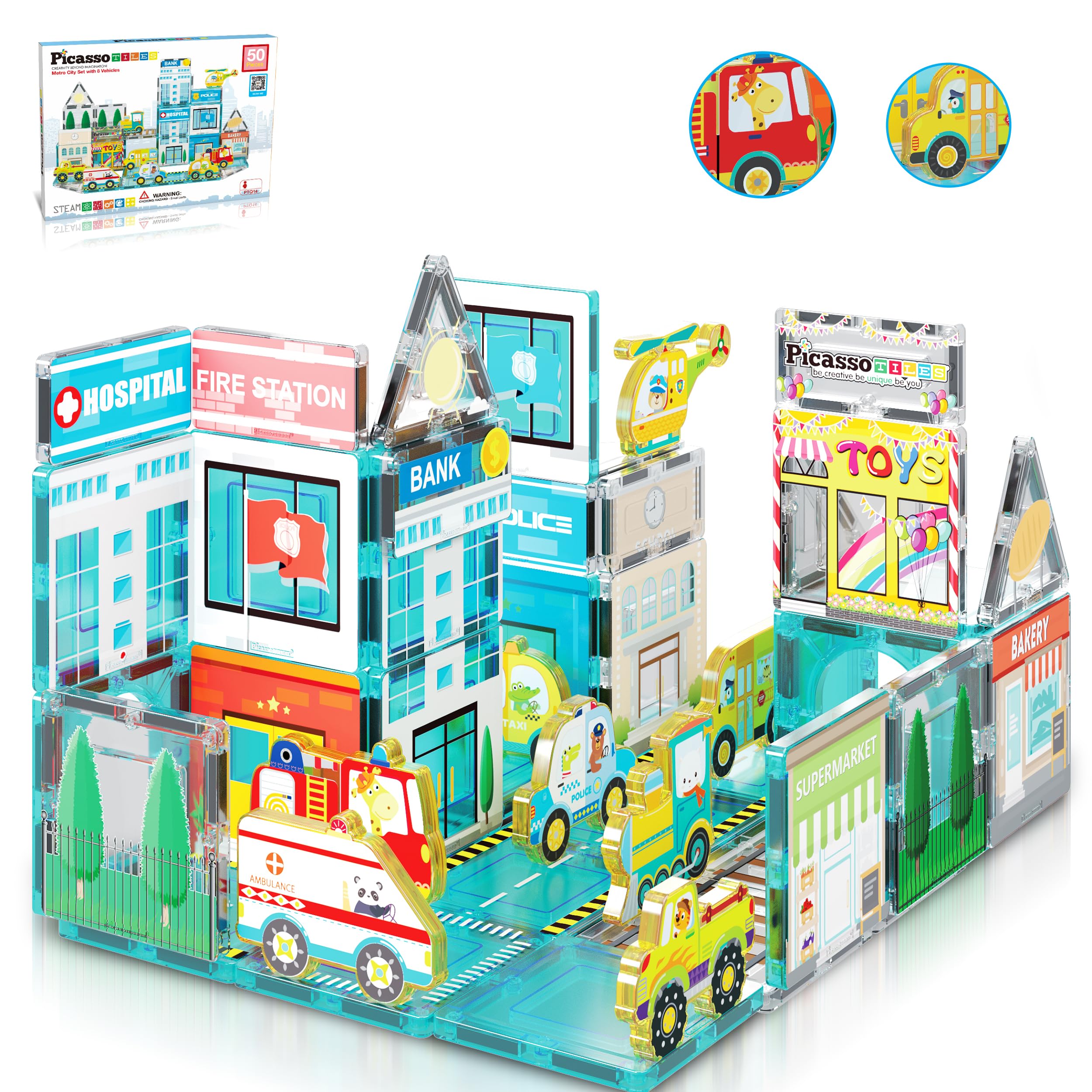 Mua Magnetic Tiles Building Construction Blocks Metro City Town Pretend ...