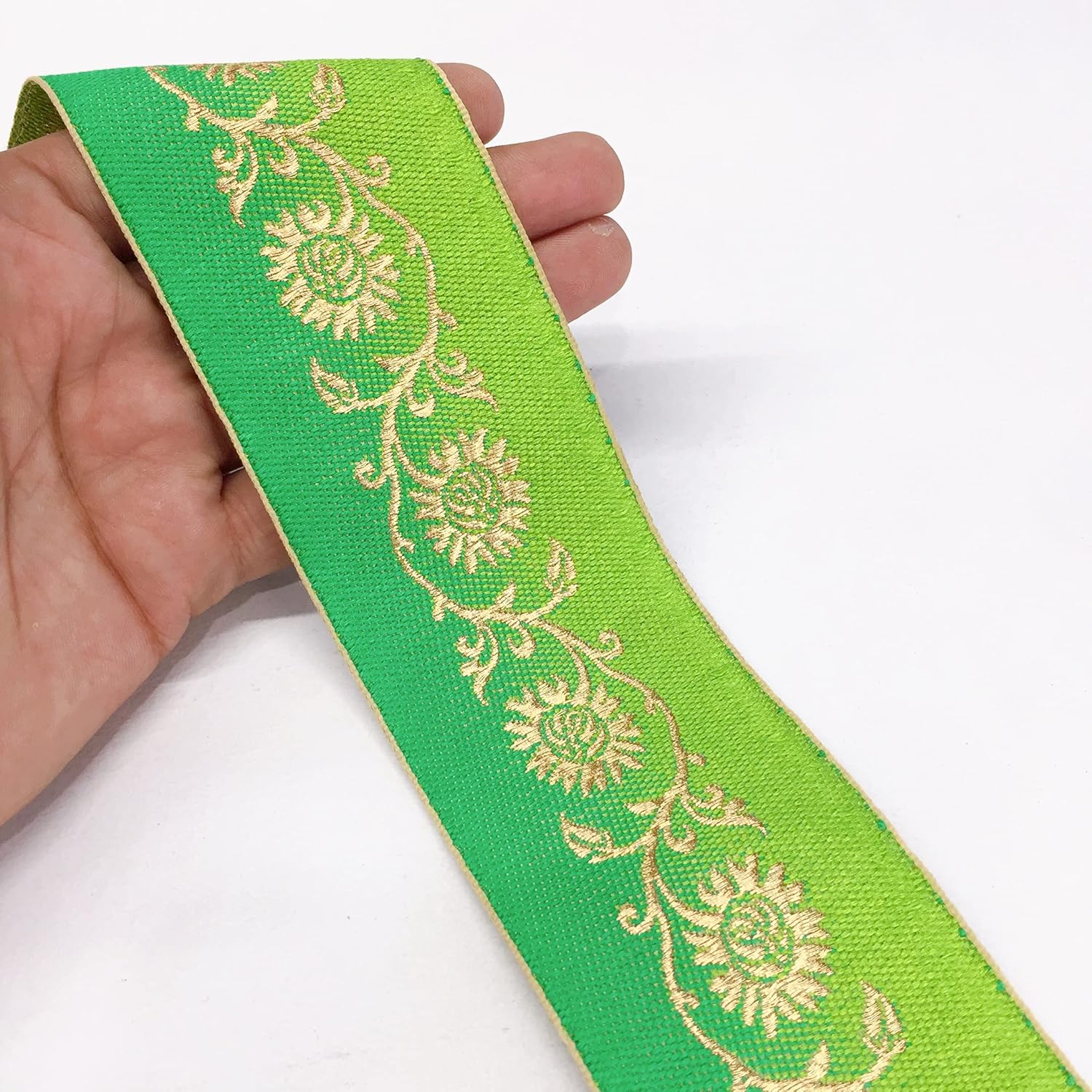 Lami 9 Meter Two Shaded Green Banarasi Border Lace with Golden Zari ...