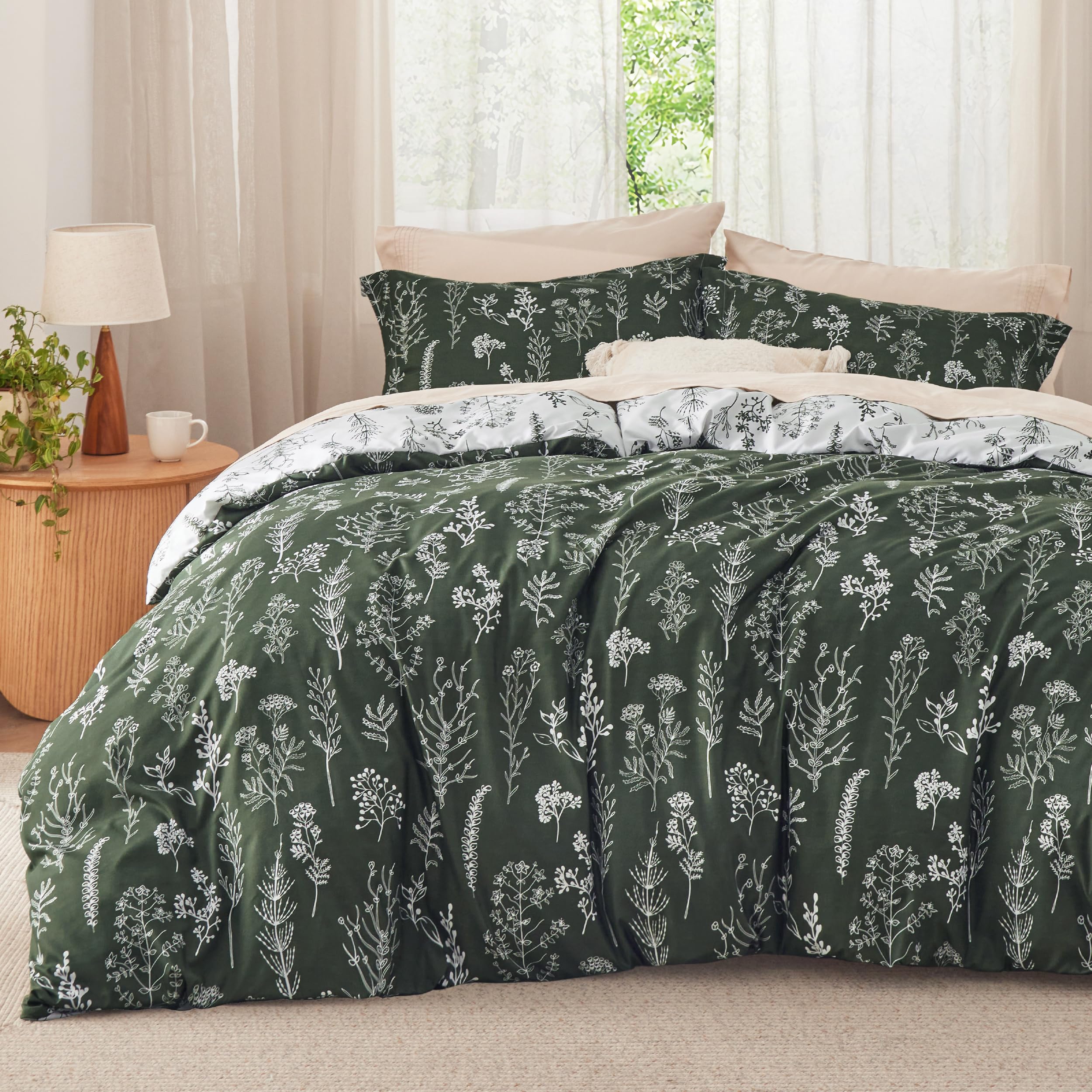 Bedsure Full Comforter Set - Dark Olive Green Bed Set, 3 Pieces Cute ...
