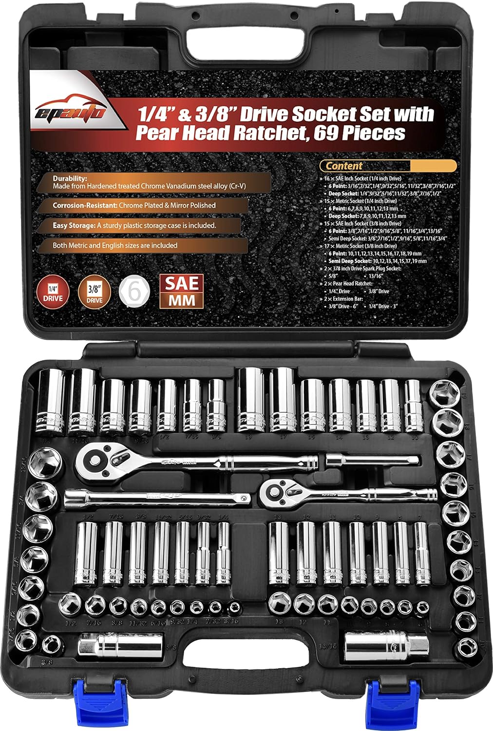 EPAuto 1 4 inch And 3 8 inch Socket Set With Pear Head Ratchet Review