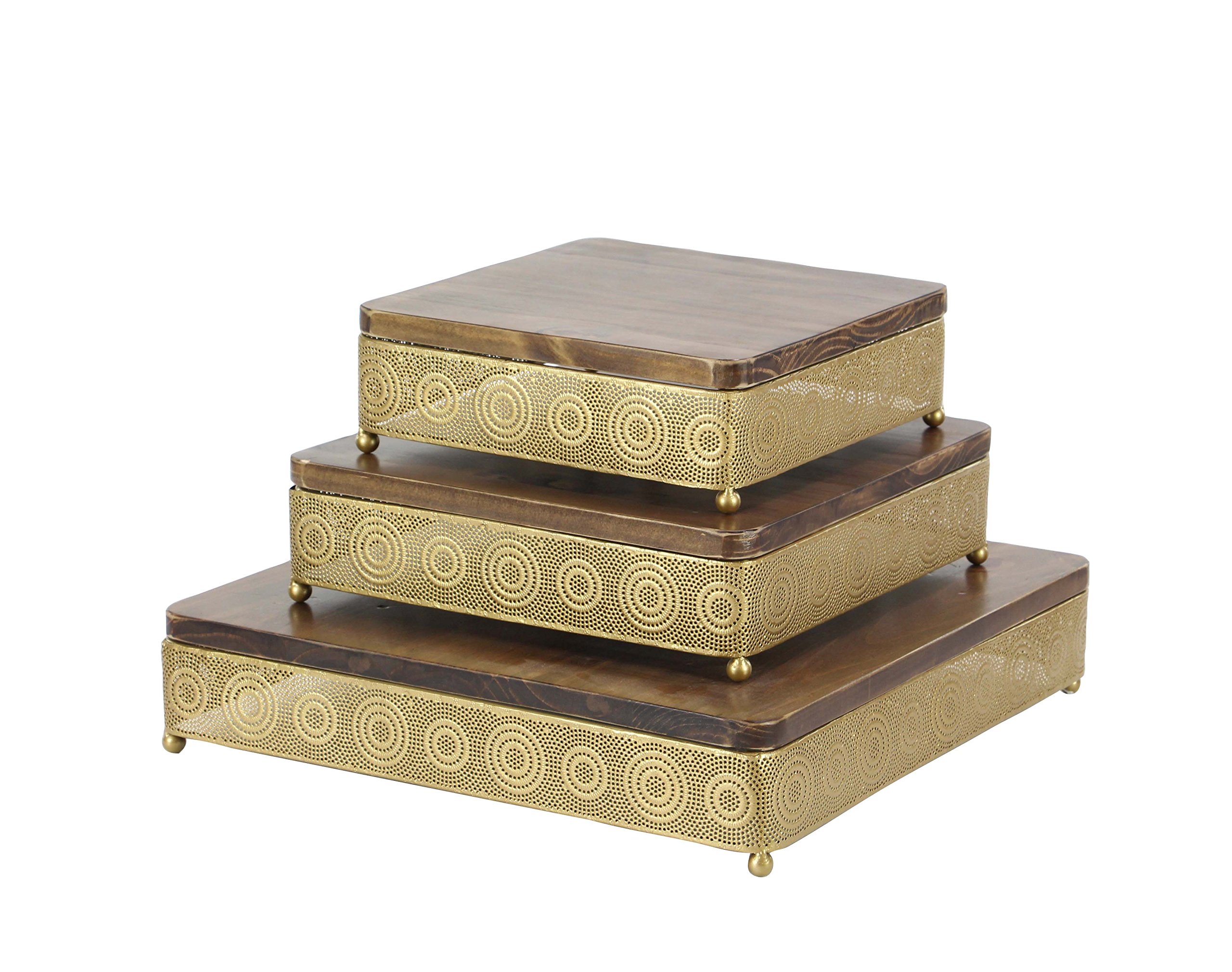 Traditional Square Pierced Design 13"/15"/20" Iron Trays with Wooden ...