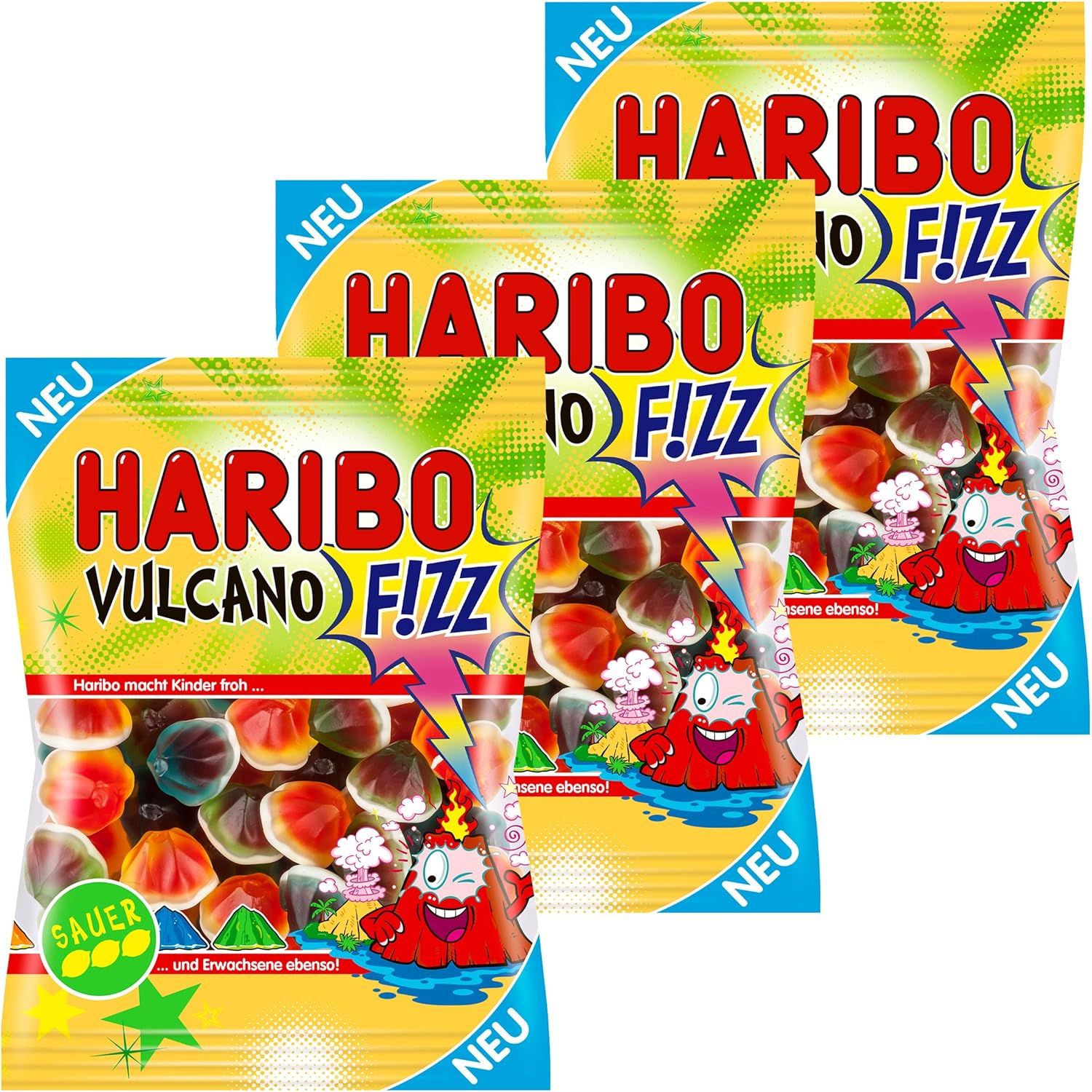 Haribo Vulcano Fizz, Sauer, Fruchtgummi, Gummibärchen, Weingummi ...
