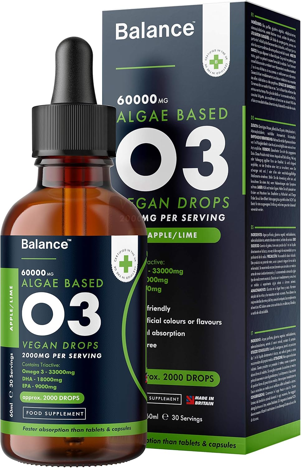 Balance Vegan Omega 3 Liquid Drops – Natural Lime Flavour – High ...