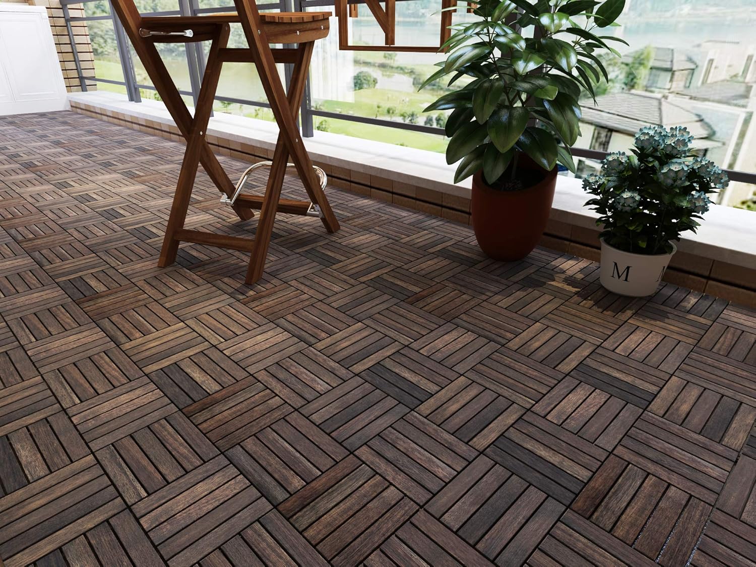 Interbuild Acacia Hardwood Decking Tiles 30×30cm 10 Tiles = 0,9 ㎡ per ...