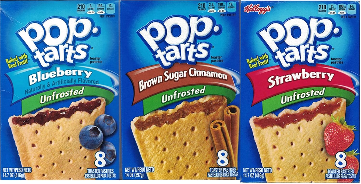 Variety Bundle of 3 Boxes Unfrosted Pop Tarts: Flavors are Blueberry ...