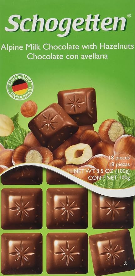 Schogetten Alpine Milk Chocolate with Hazelnuts - 3.5 Oz Bar - Pack of ...