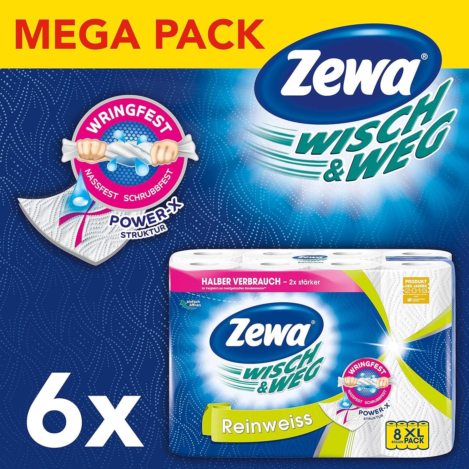 Zewa Wisch & Weg Power-X Textured Pure White Kitchen Roll Pack of 48 ...