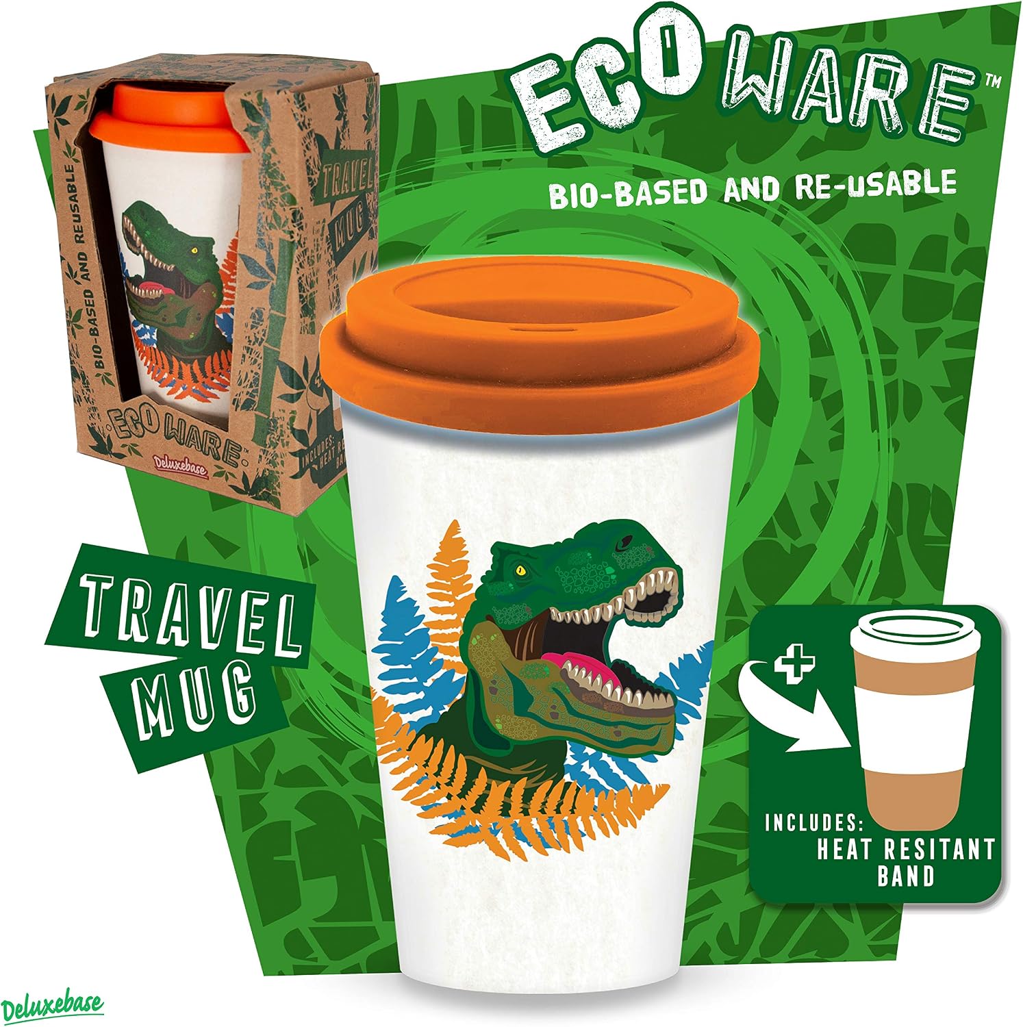 Ecoware Reusable Travel Mug – T-Rex from Deluxebase. 400ml Eco-Friendly ...