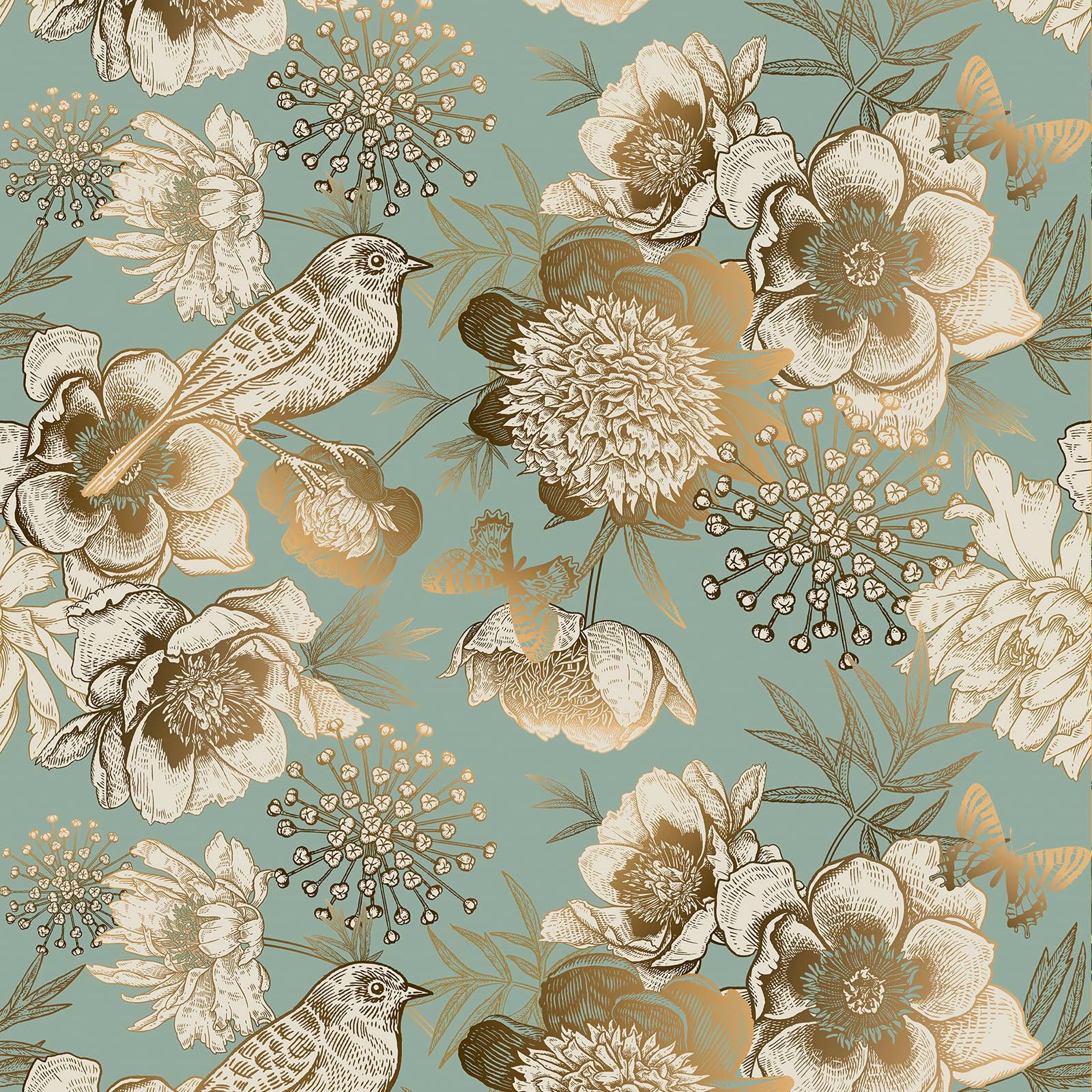 VEELIKE Luxury Gold Floral Peel and Stick Wallpaper Light Turquoise ...
