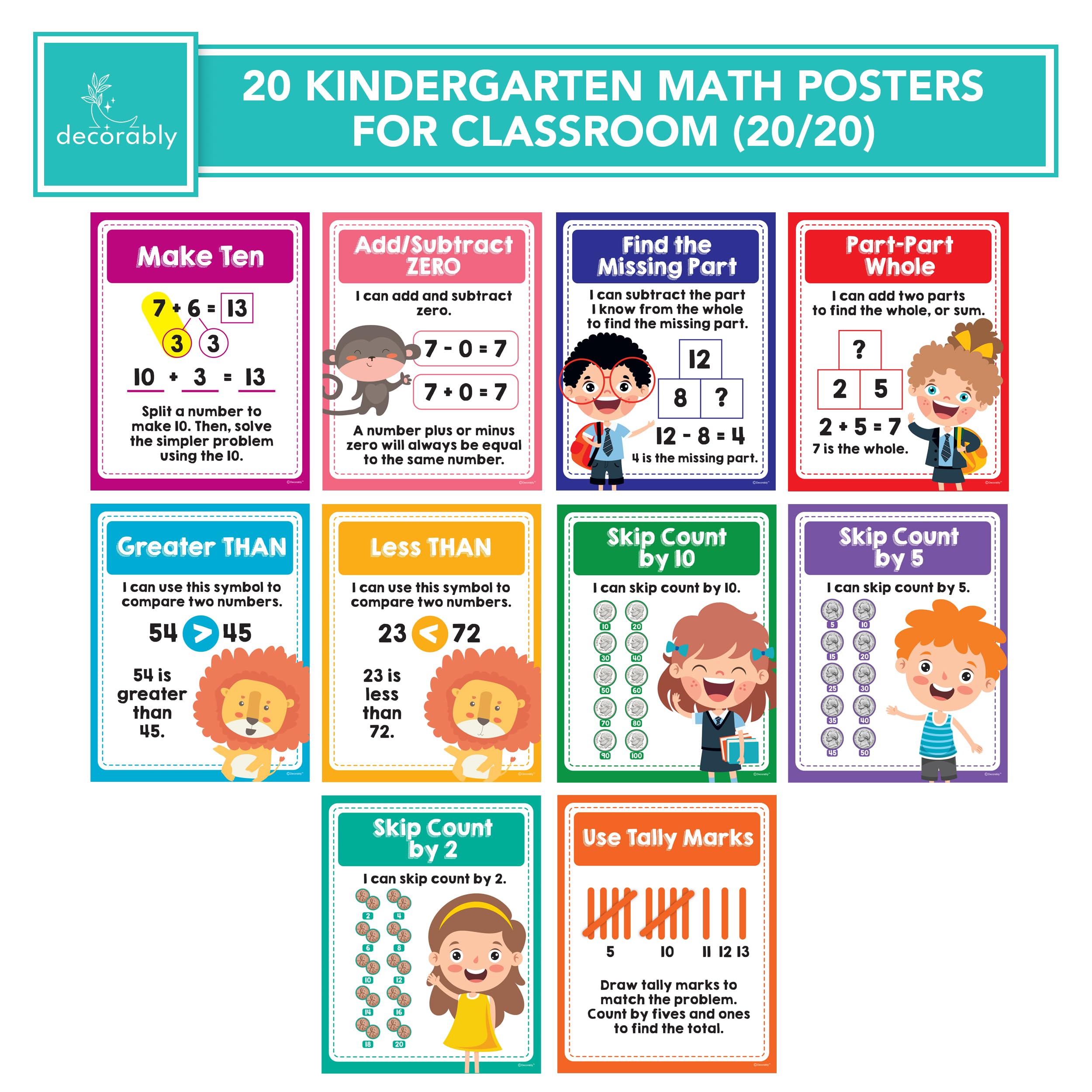 Mua Decorably 20 Vibrant Math Posters for Elementary School, 11x14in ...
