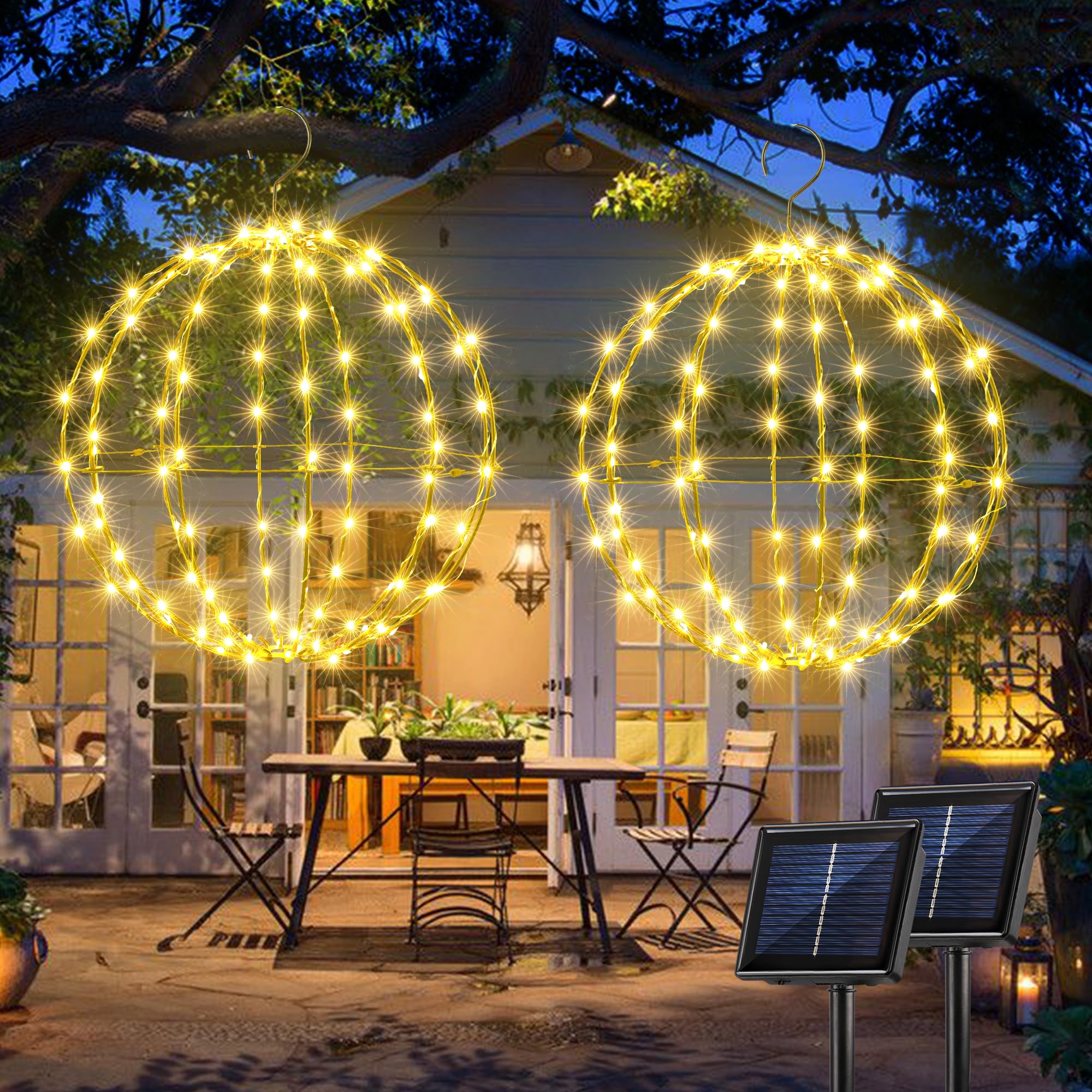 Joomer 2 Pack Christmas Solar Ball Lights, 12IN 120 LED Foldable Metal ...