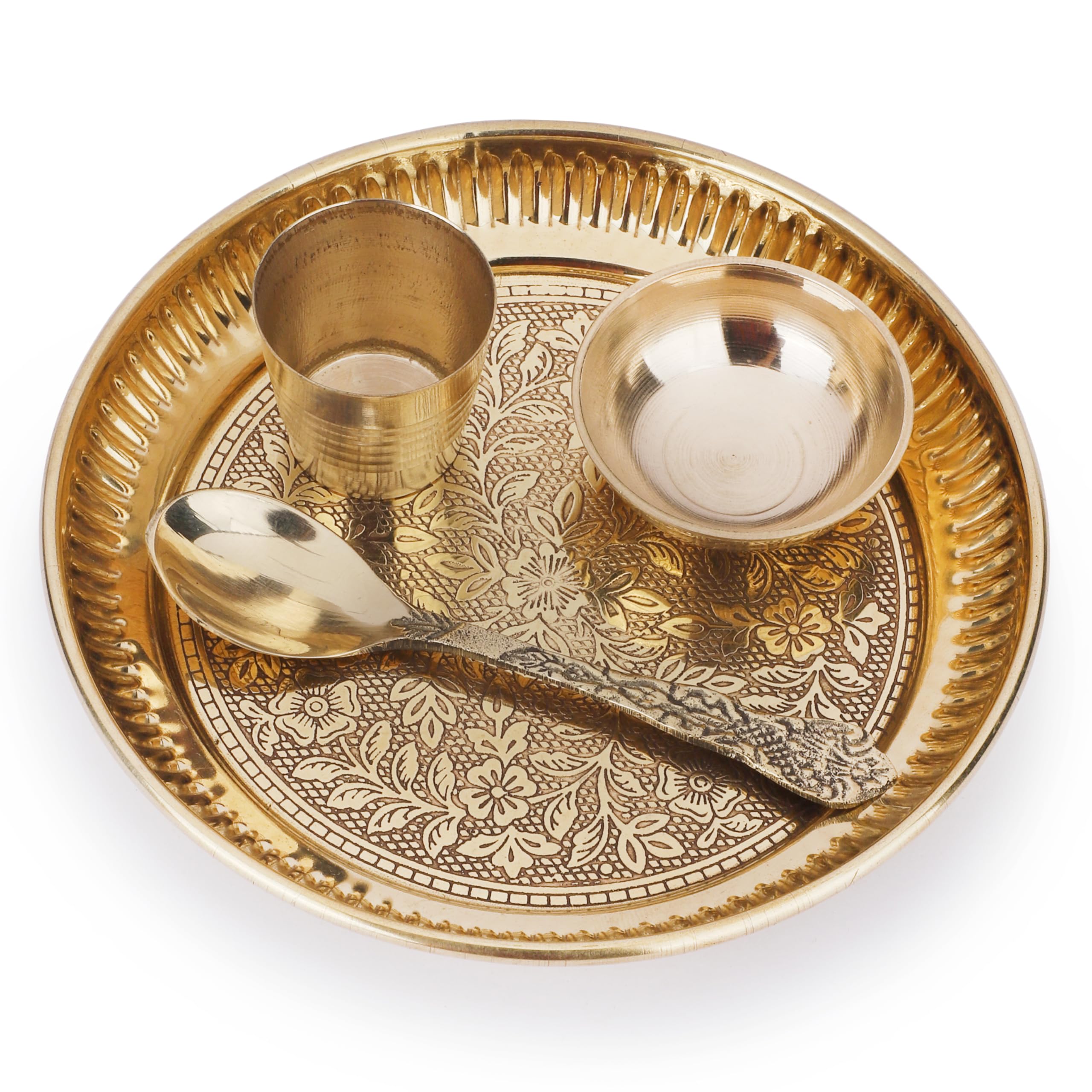 Crafts of India Brass Thali Set for Bhog to Kanha Thakur ji Indian ...