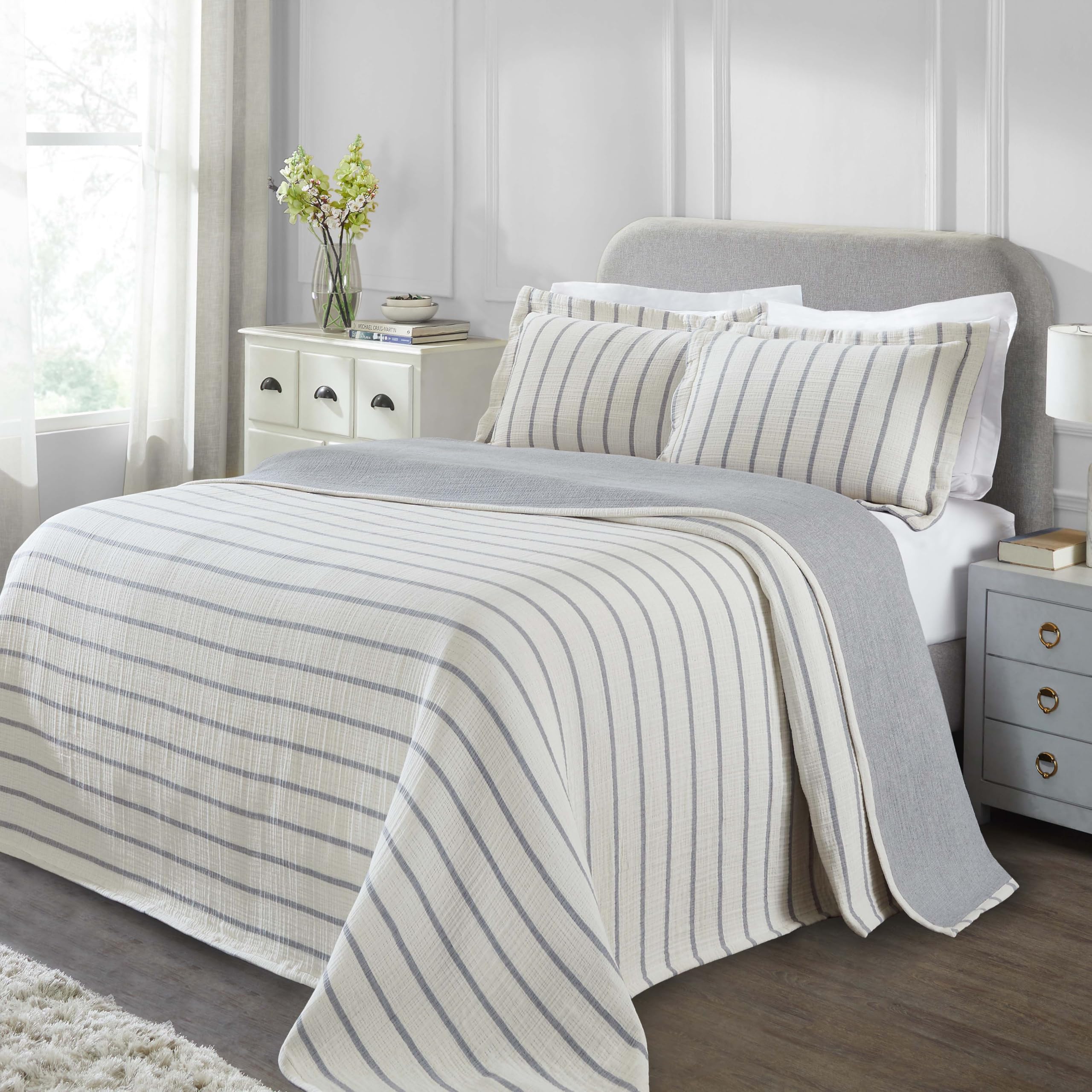 Superior 3 Piece Cotton Reversible Bedspread and Sham Set, Home Bed ...