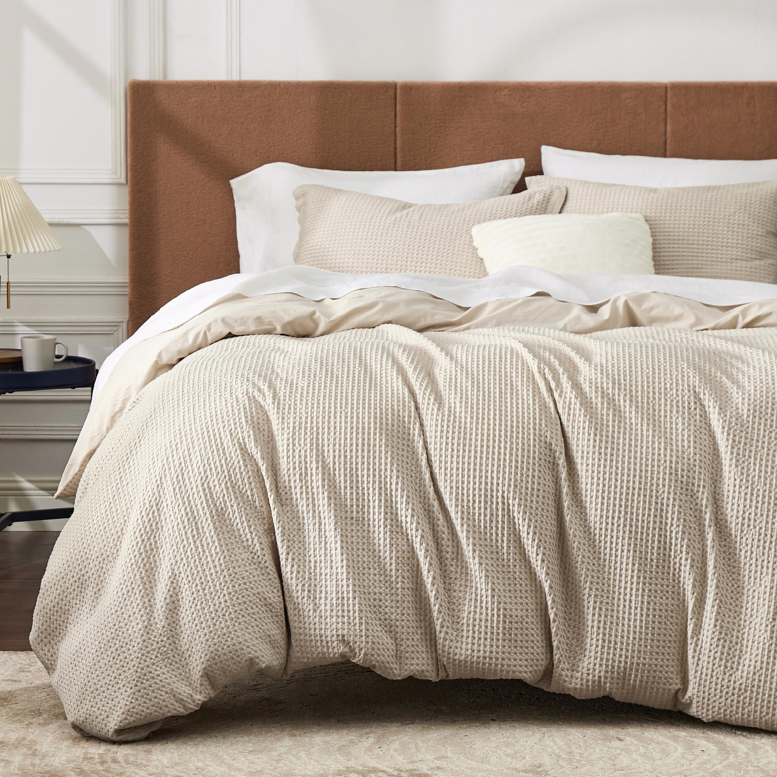 Bedsure Cotton Duvet Cover Full 100 Cotton Waffle Weave Beige Duvet