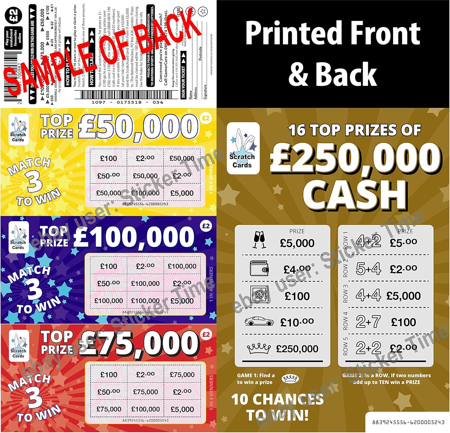 Sticker Time 5 x Fake lottery Scratch Cards Prank Joke Tickets £50,000 ...