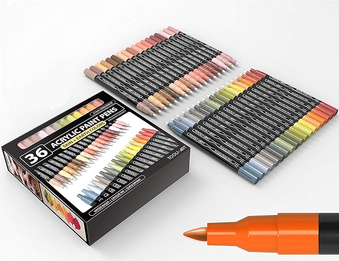 TOOLI-ART 36 Acrylic Paint Pens Skin and Earth Tones Marker Set 0.7mm ...