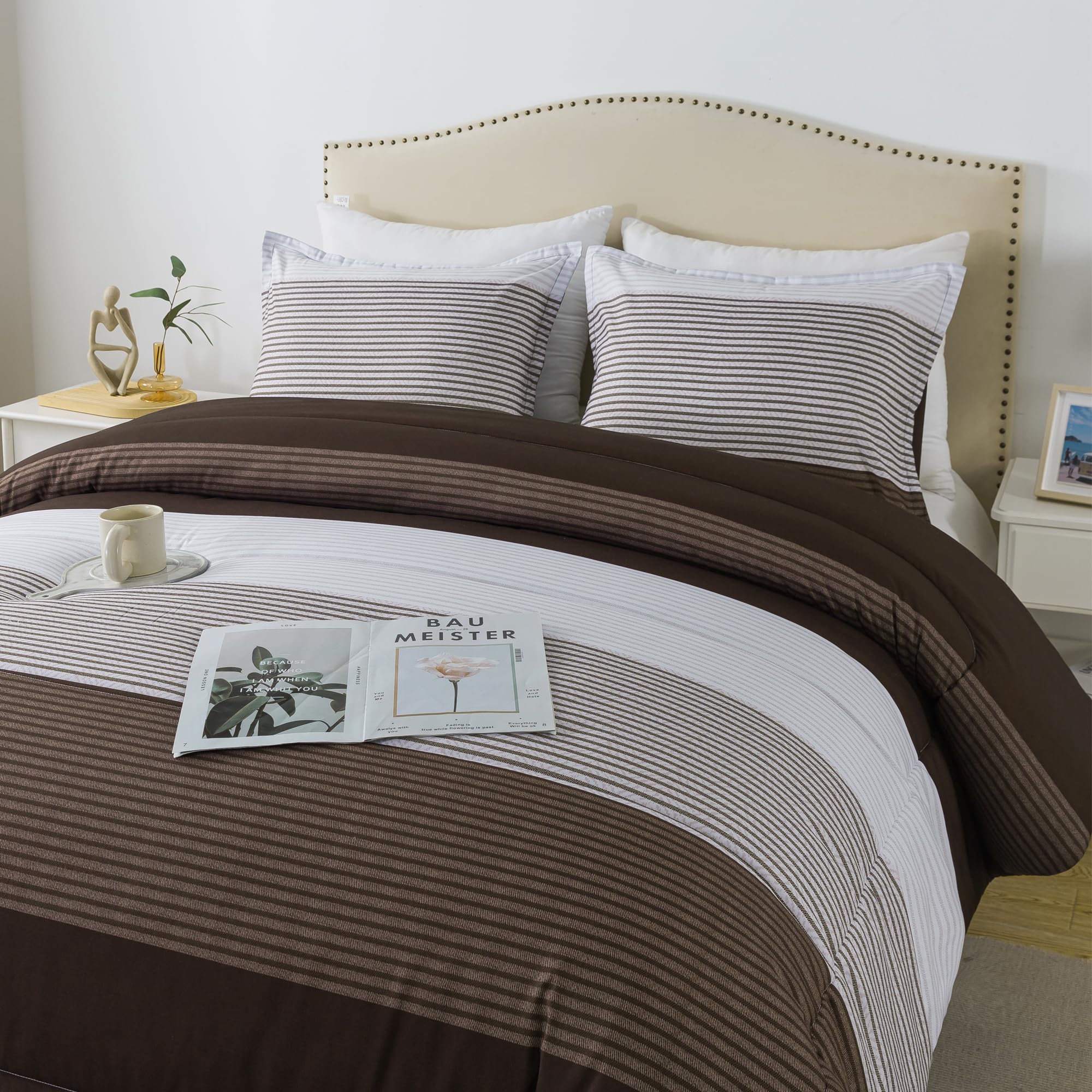 Andency Stripe Comforter Set Full Size (79x90 Inch), 3 Pieces Dark ...