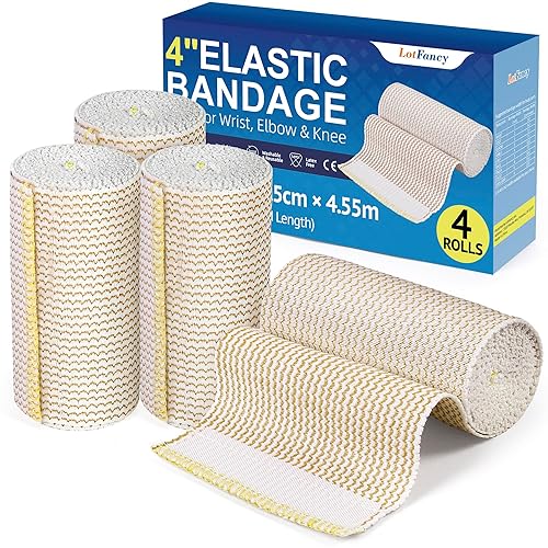 LotFancy Elastic Bandage Wrap, (4" Wide x 15 Feet), 4 Pack Cotton ...