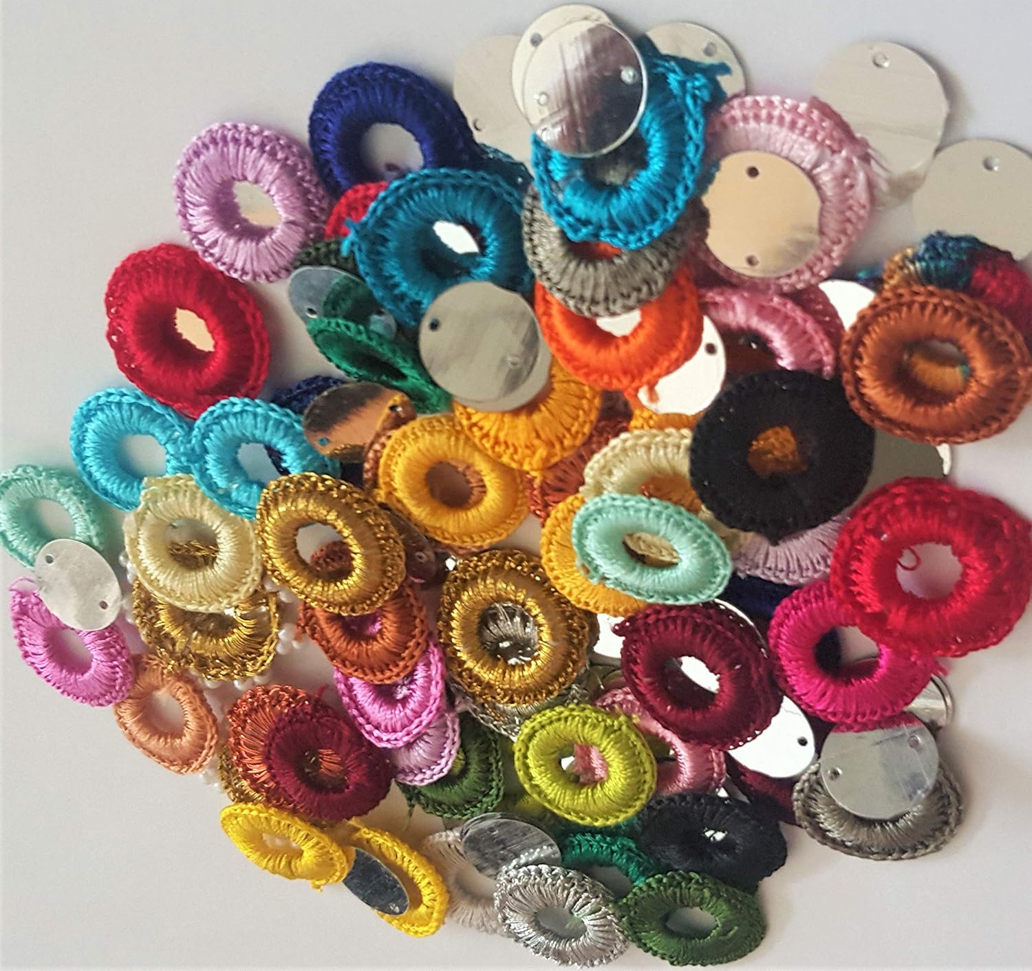 50 Plus Crochet Mirror-RIMS Multi Mix with Foil Mirrors 2 Sew or Glue 4 ...