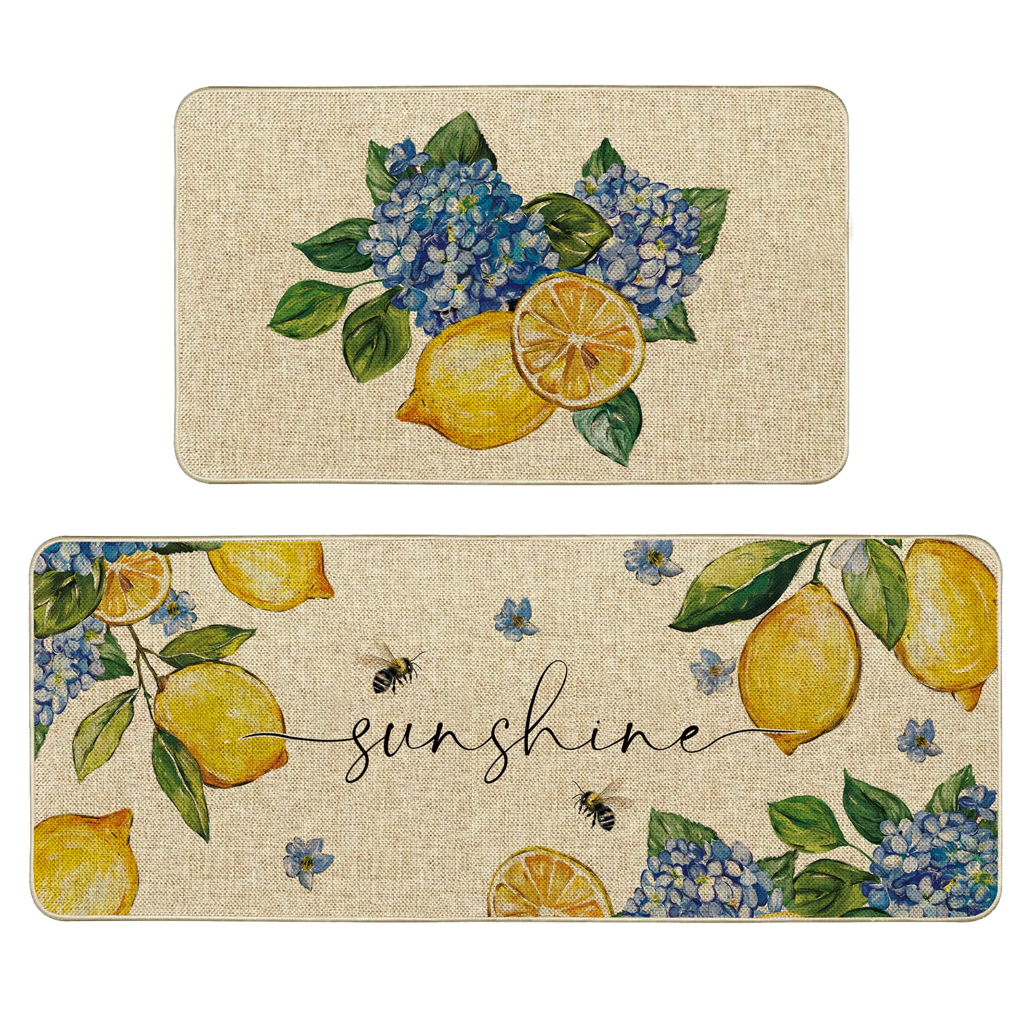 Tikeciti Summer Lemon Kitchen Mats Set of 2, Almafi Italy Blue ...