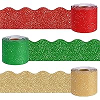 Amazon.com: Whaline 196.9Ft Christmas Glitter Bulletin Board Borders 3 ...