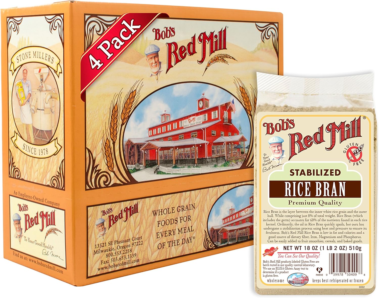 Bob's Red Mill All Natural Stabilized Rice Bran, 18-Ounce Bags (Pack of ...