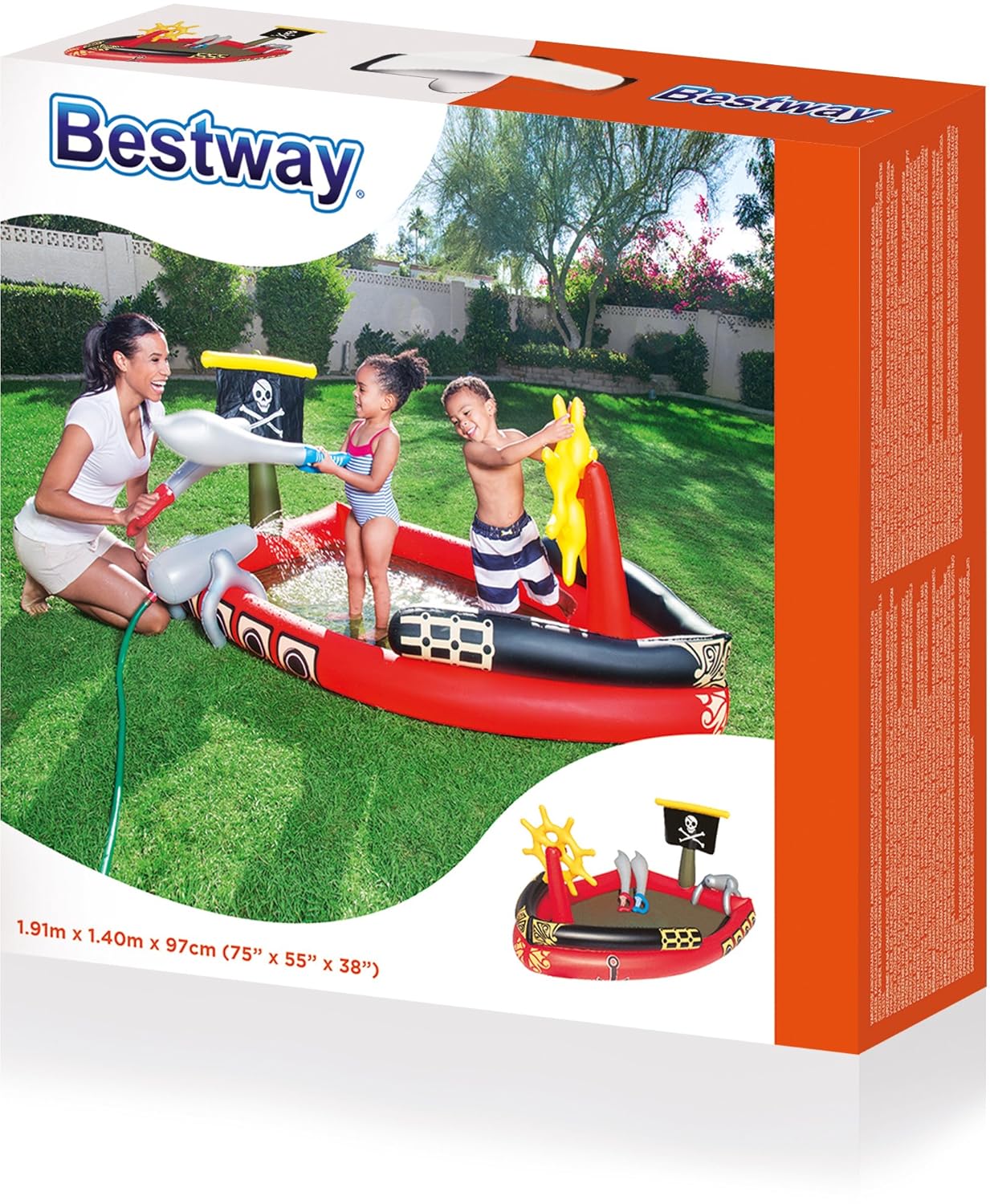 75" Bestway Inflatable Kids Pirate Ship Play Pool Sprayer Beach Swim ...