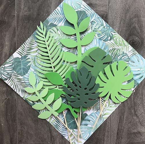 LaVenty Set of 7 Glittery Tropical Leaves Cake Topper Tropical Wedding ...