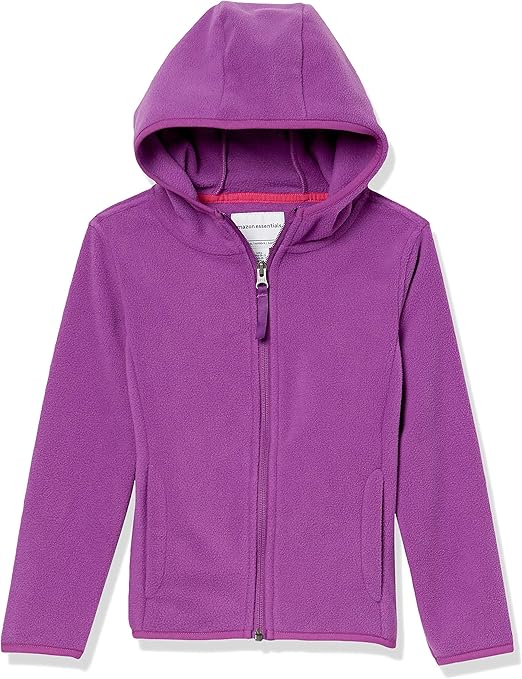 Amazon Essentials Girls' Polar Fleece Full-Zip Hooded Jacket, Plum ...