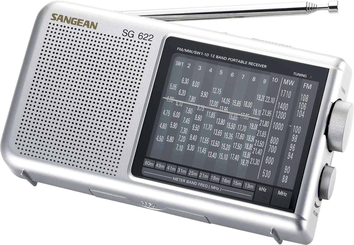 Sangean SG-622 - Radio (Portátil, Analógica, 87,5-108 MHz, 520-1710 kHz, Plata, AA): Amazon.es ...
