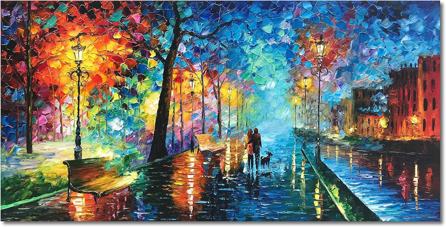 Amazon.com: Diathou art-24x48 inch Romantic Street lamp Night View Art ...