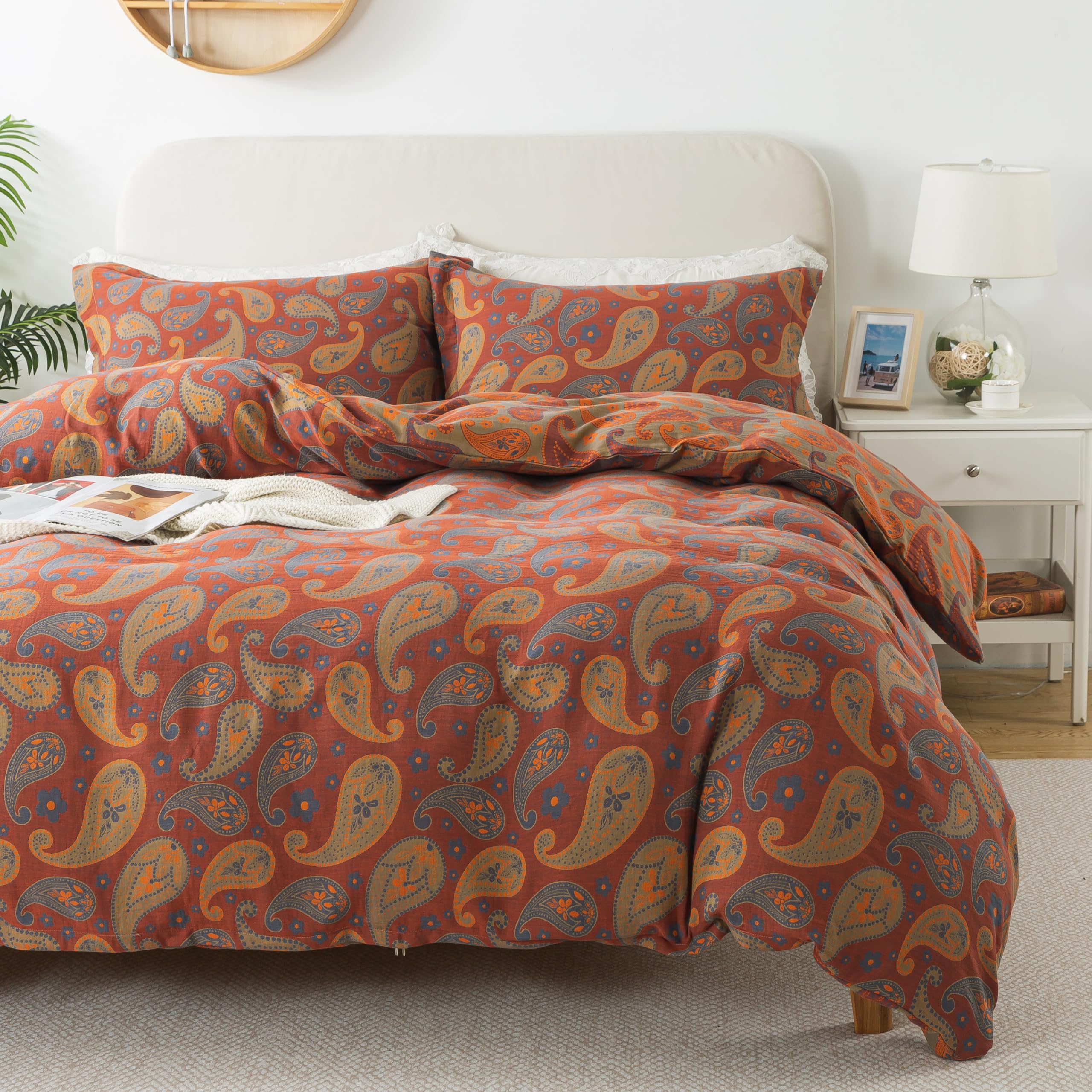 Softta Vintage Baroque Style Red Paisley Bedding Set King Size Red 3Pcs ...