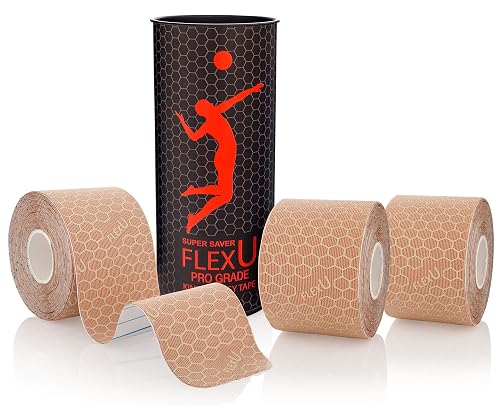 FlexU Kinesiology Tape - 60 2" x 10" Pre-Cut Strips for Lower Back ...