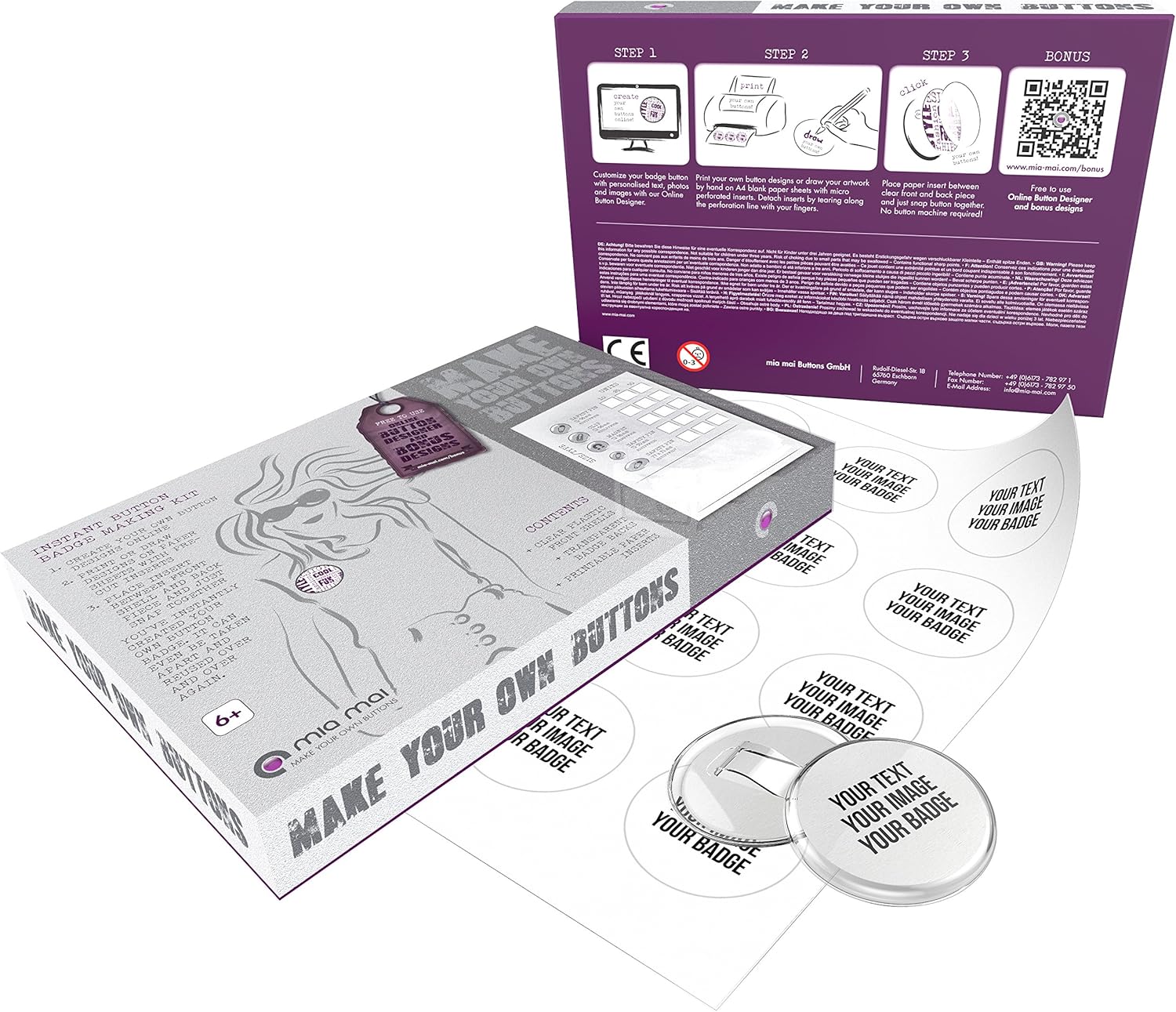 Instant Button Badges Kit 56mm with Clip (Pack of 10) – Make Your Own ...