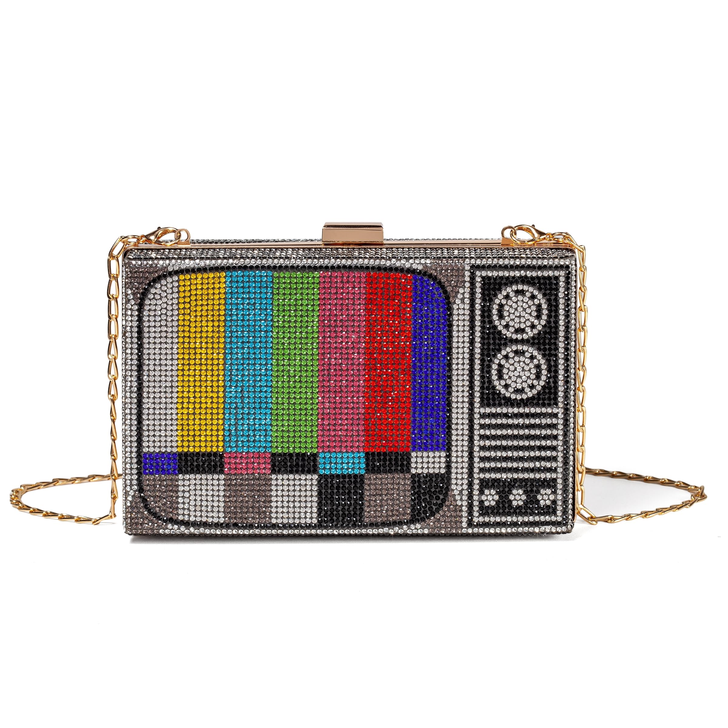 Renabro Women Retro TV Shape Crossbody Bag Rhinestone Metal Vintage ...