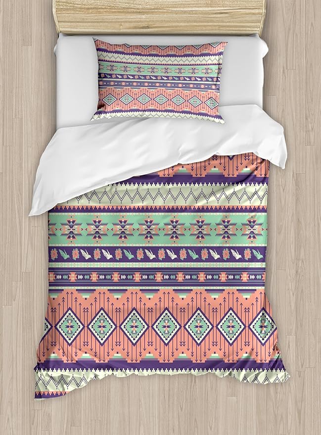 Amazon.com: Lunarable Aztec Duvet Cover Set, Delicate Rose Blooms Birds ...