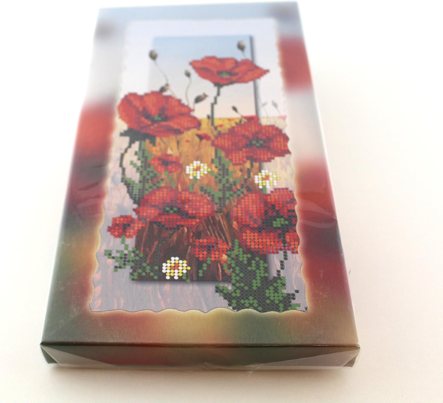 Stickbild mit Perlen komplette Stickpackung mit Keilrahmen Mohne 11x26 ...