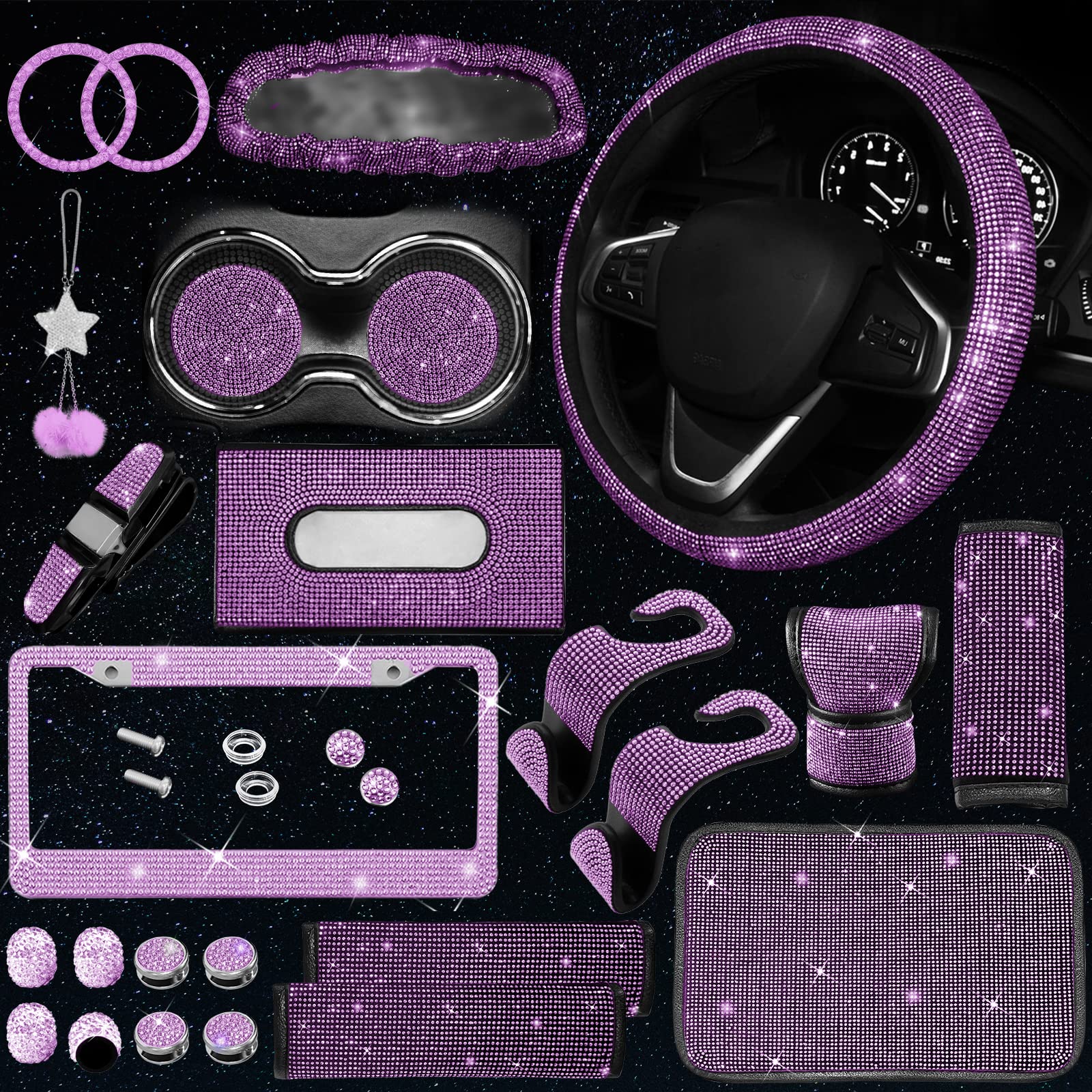 25PCS Bling Car Parts Set,Bling Car Parts Set Female Universal Fit 15 ...