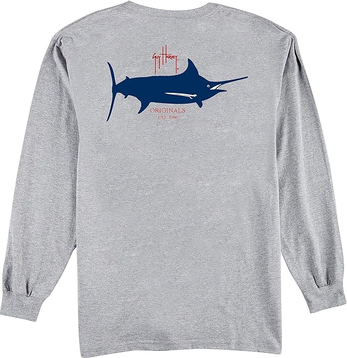 Guy Harvey Men's Logo Long Sleeve T-Shirt (Athletic Heather, Medium ...