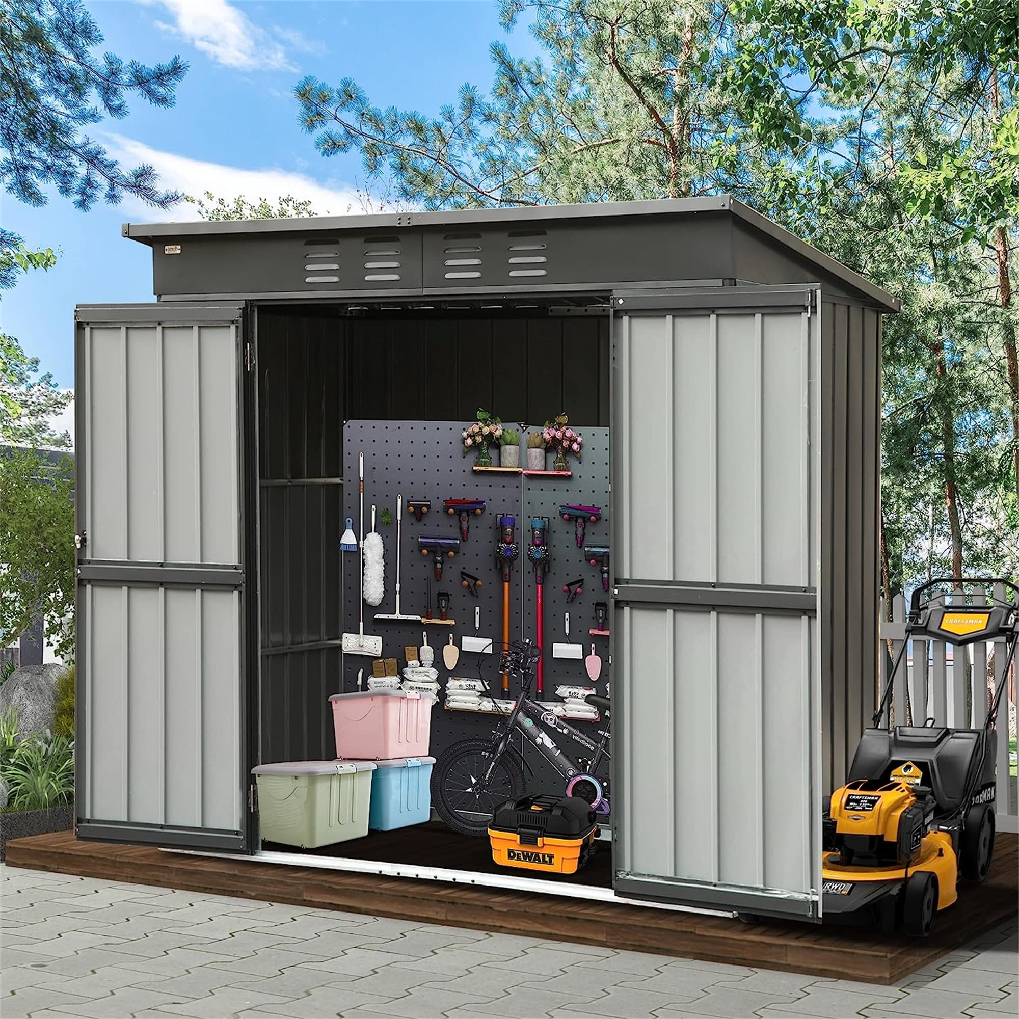 FRANSOUL Metal Outdoor Tool Storage Garden Shed 6.27x4.51ft with ...