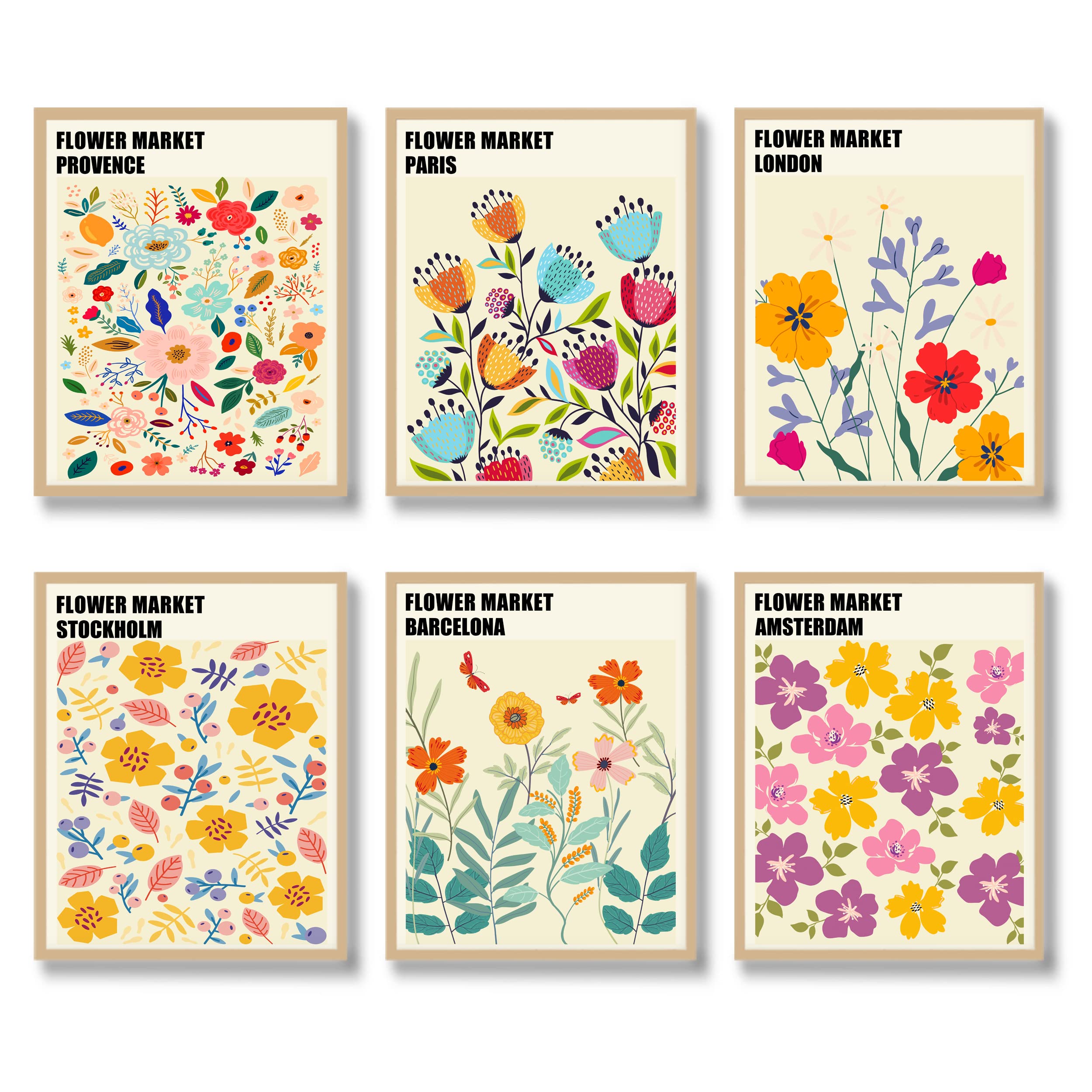 Luodroduo Flower Market Posters Wall Art Prints Set of 6 Floral Art ...