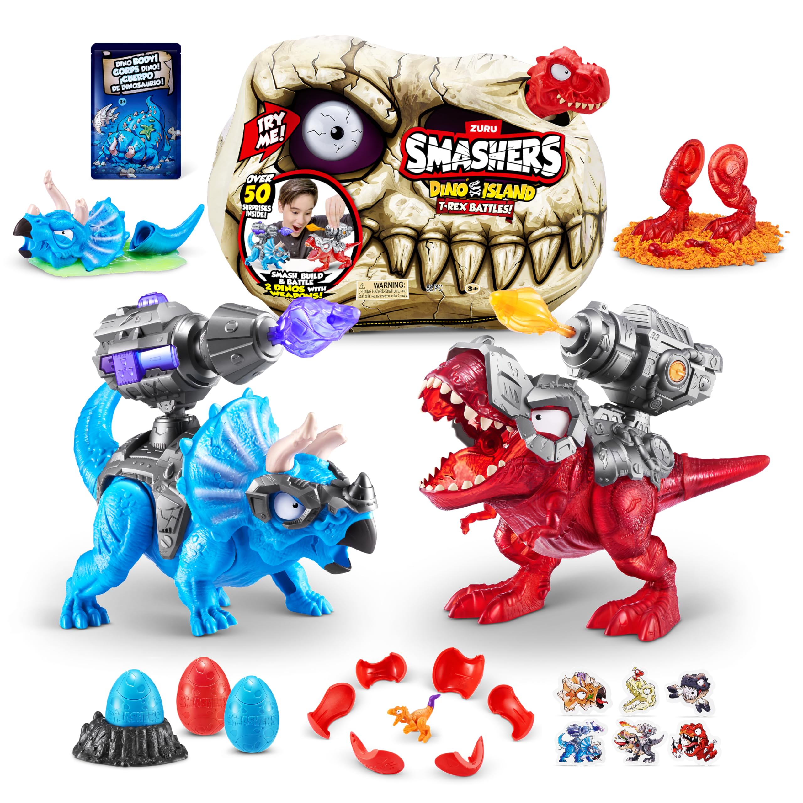 Smashers Dino Island T-Rex Battles (Red Version) by ZURU 50+ Surprises ...